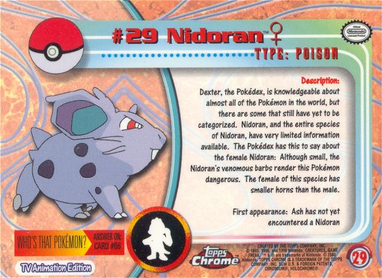 Check the actual price of your Nidoran♀ Topps Pokemon card on ...